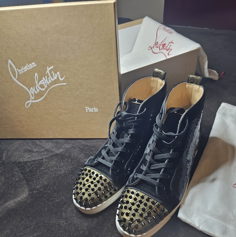 Christian Louboutin Spikes Orlato Flat Pat, Size 46.5… - Gem